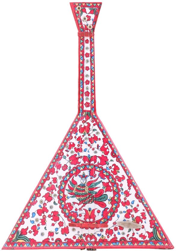 Балалайка деревянная 3-струнная расписная сувенирная Птица Феникс, с музыкальной шарманкой, высота 24см