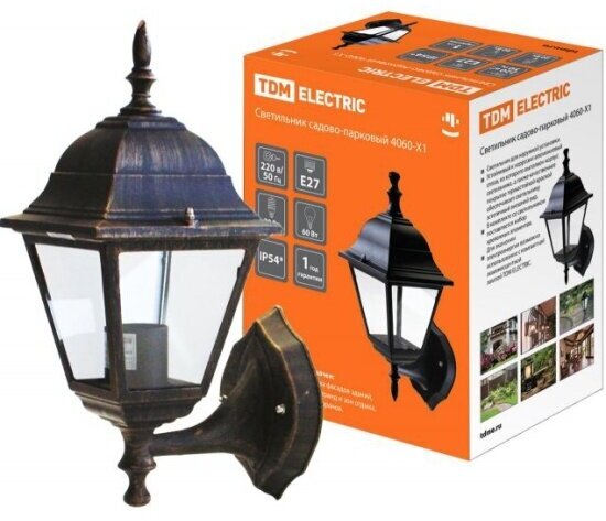 Уличный настенный светильник Tdm Electric 4060-11 четырехгранник, 60Вт, вверх, бронза, SQ0330-0031