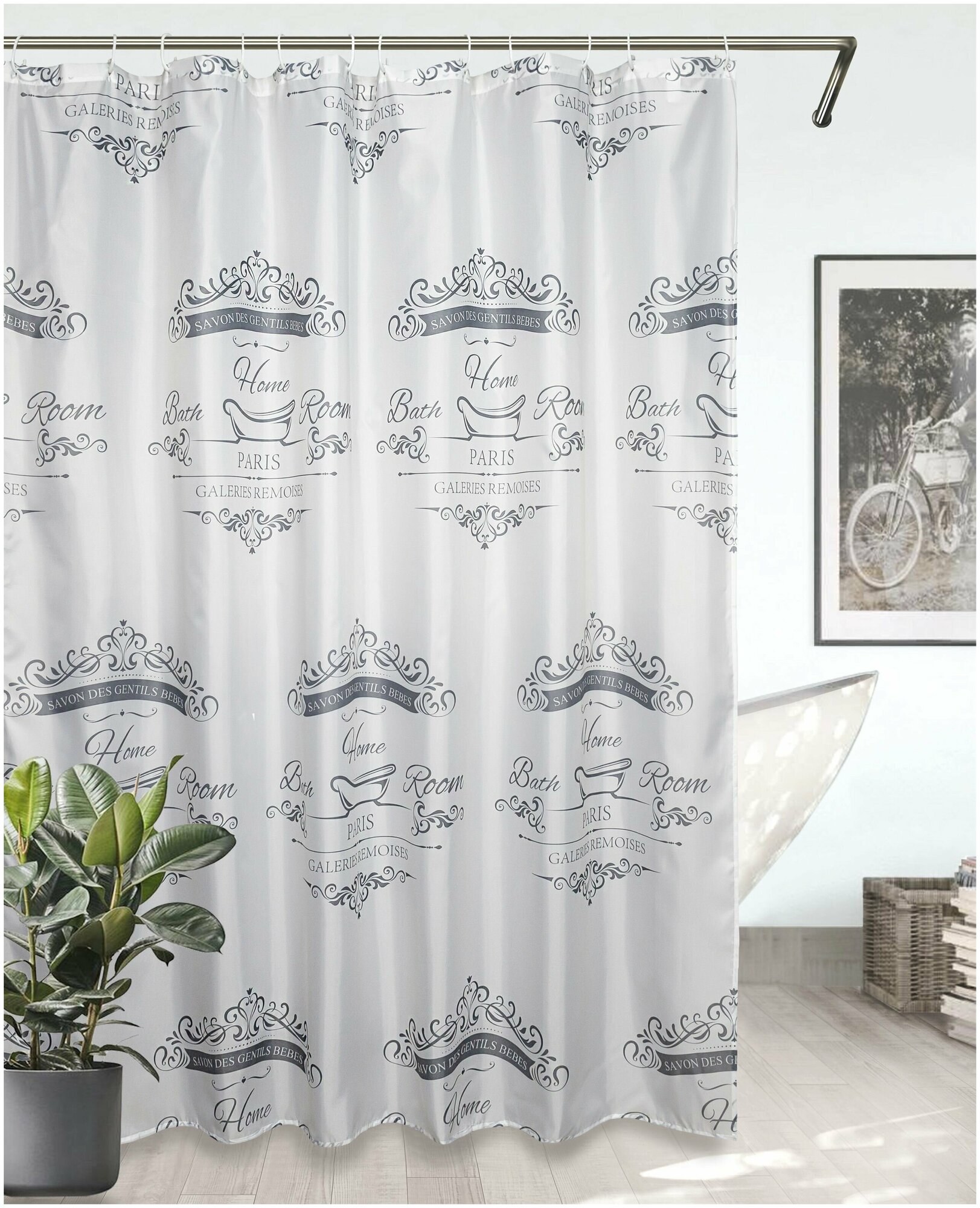 Штора занавеска для ванной BATH PLUS 180*180 тканевая водоотталкивающая пропитка PARIS