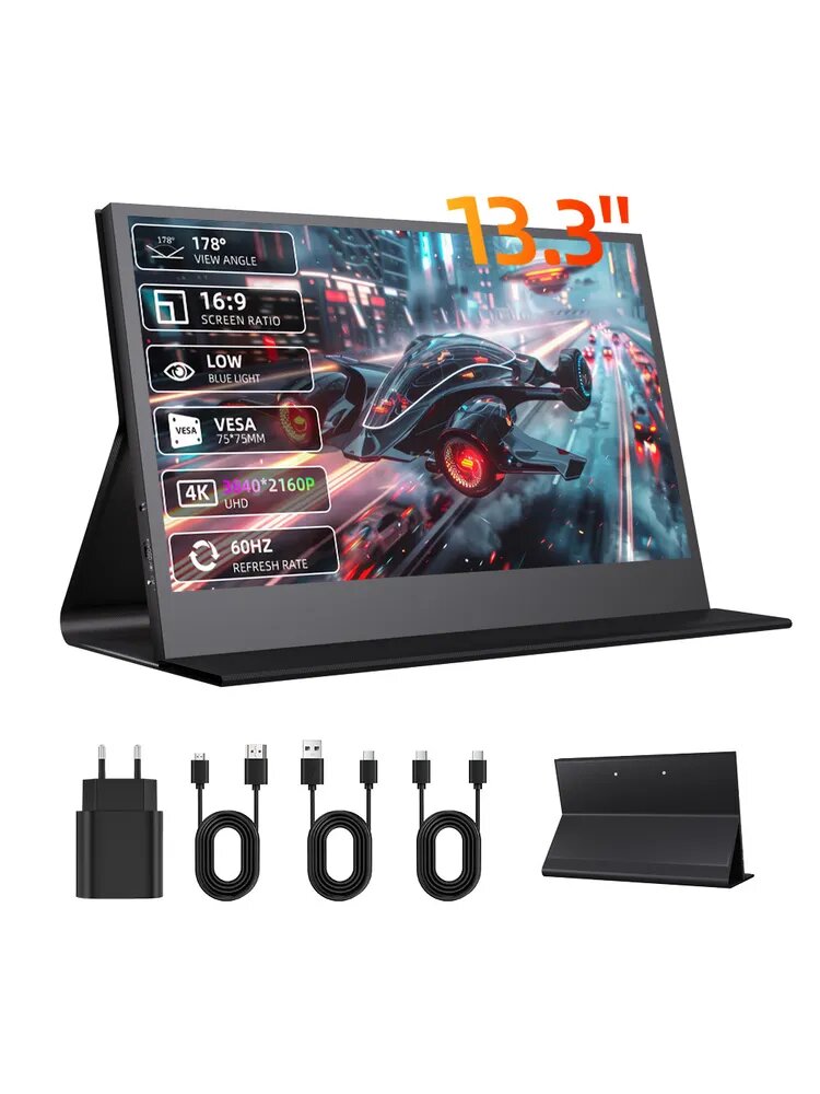 13.3" Монитор, IPS, 3840x2160 4K, 60 Гц, черный