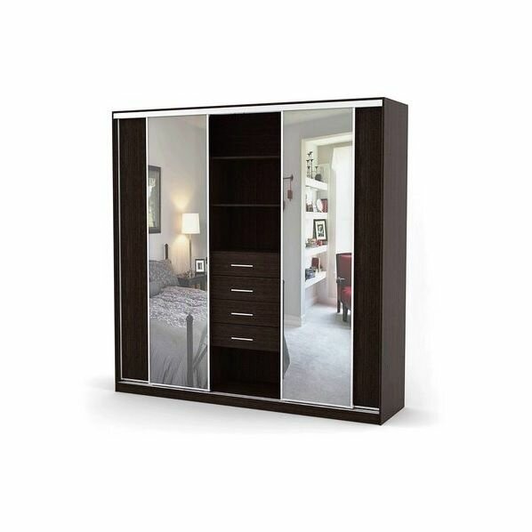 Шкаф-купе Каскад 4+4я Венге цаво для одежды с зеркалом четырехдверный 200*220*56