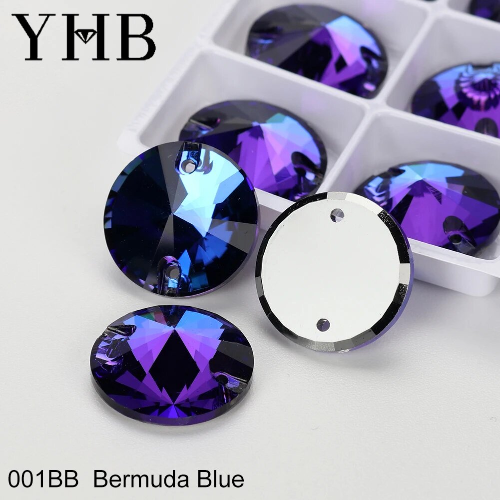 Стеклянные кристаллы YHB Rivoli для пошива Фиолетовый, 24Pcs 16mm, 001BB Bermuda Blue