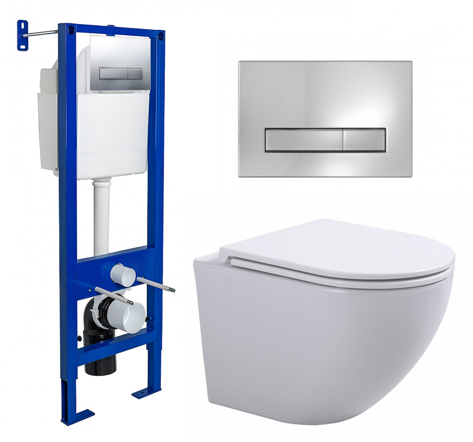 Комплект 3 в 1 инсталляция Berges Wasserhaus Atom Line 410 + Подвесной унитаз SinteSi EVI + кнопка хром