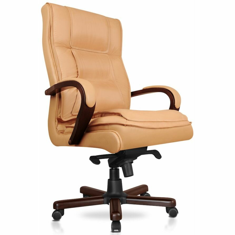 Кресло руководителя Бостон - натуральная кожа бежевая + компаньон, нагрузка до 200 кг.