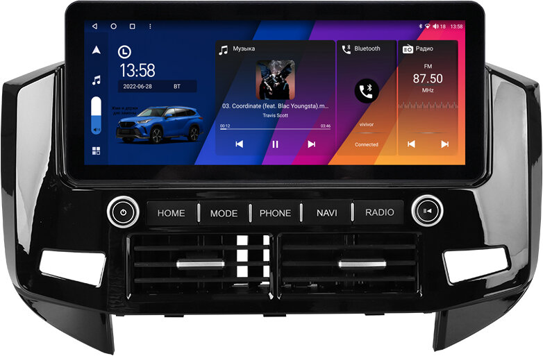 Штатная магнитола Mitsubishi Pajero 4 2006-2011 (Тип A, Вид 1) 12.3 дюйма Canbox H-Line 7818-0716 Android 10 (4G-SIM, 6/128, DSP, QLed) Audi Style