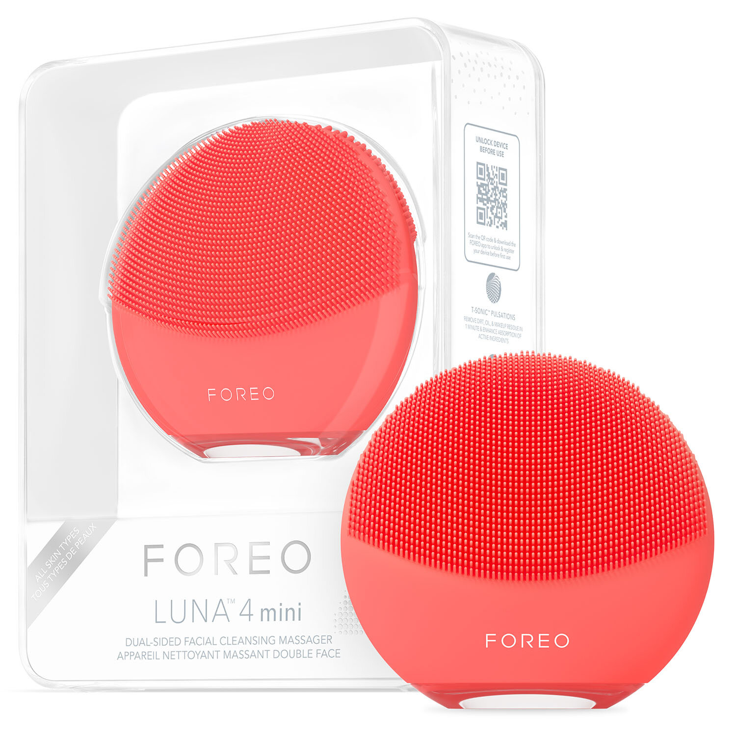 FOREO LUNA 4 mini Электрическая щетка c 2 зонами для очищения всех типов кожи, Coral