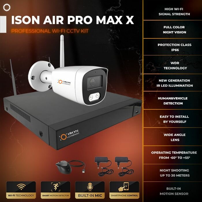 Беспроводная система видеонаблюдения на 1 камеру 8 мегапикселей ISON AIR-PRO-MAX-X-1