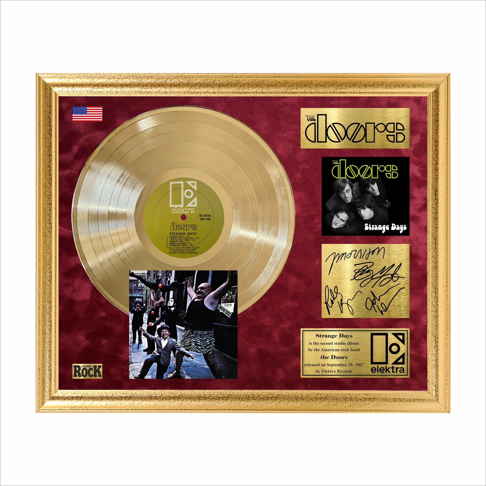 Золотой диск The Doors Strange days с автографом в рамке