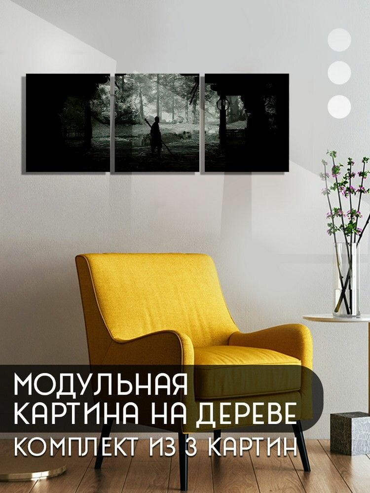 Модульная картина на дереве 66x24 см квадратные Игры Black Myth (Майтрейя, Вуконг, природа, PS, Xbox, PC, Switch) - 836