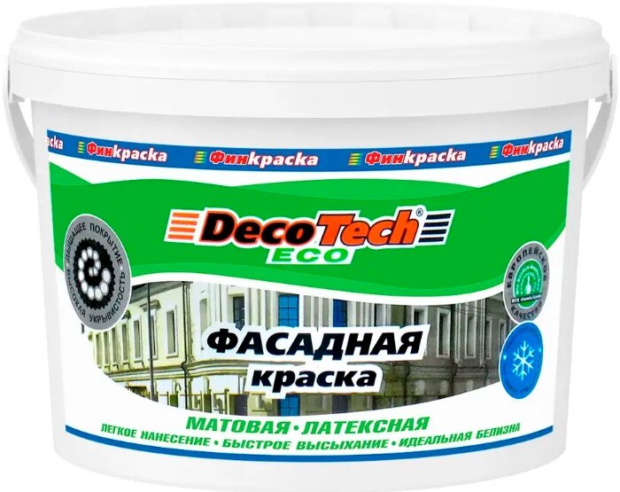 Краска Фасадная Финкраска DecoTech Eco 3кг Белая, Матовая, Латексная / Декотек Эко.