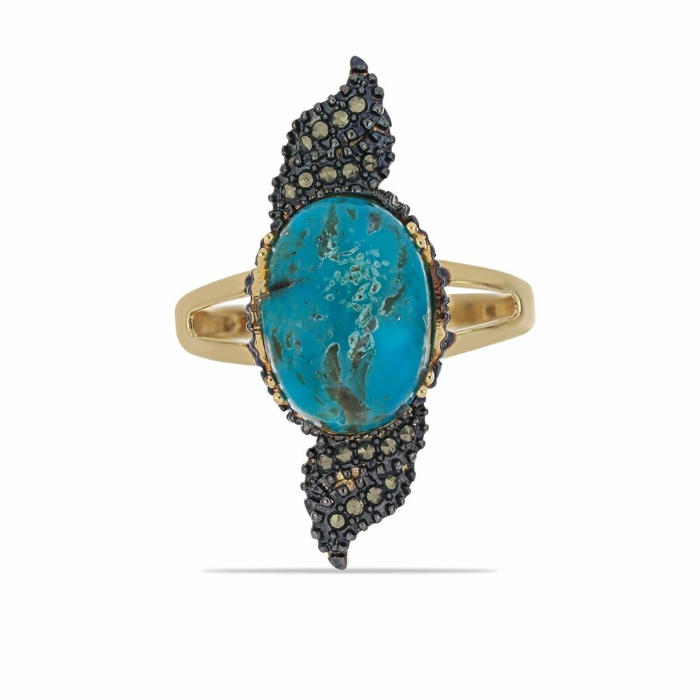 Кольцо, серебро, 925 проба, бирюза, марказит