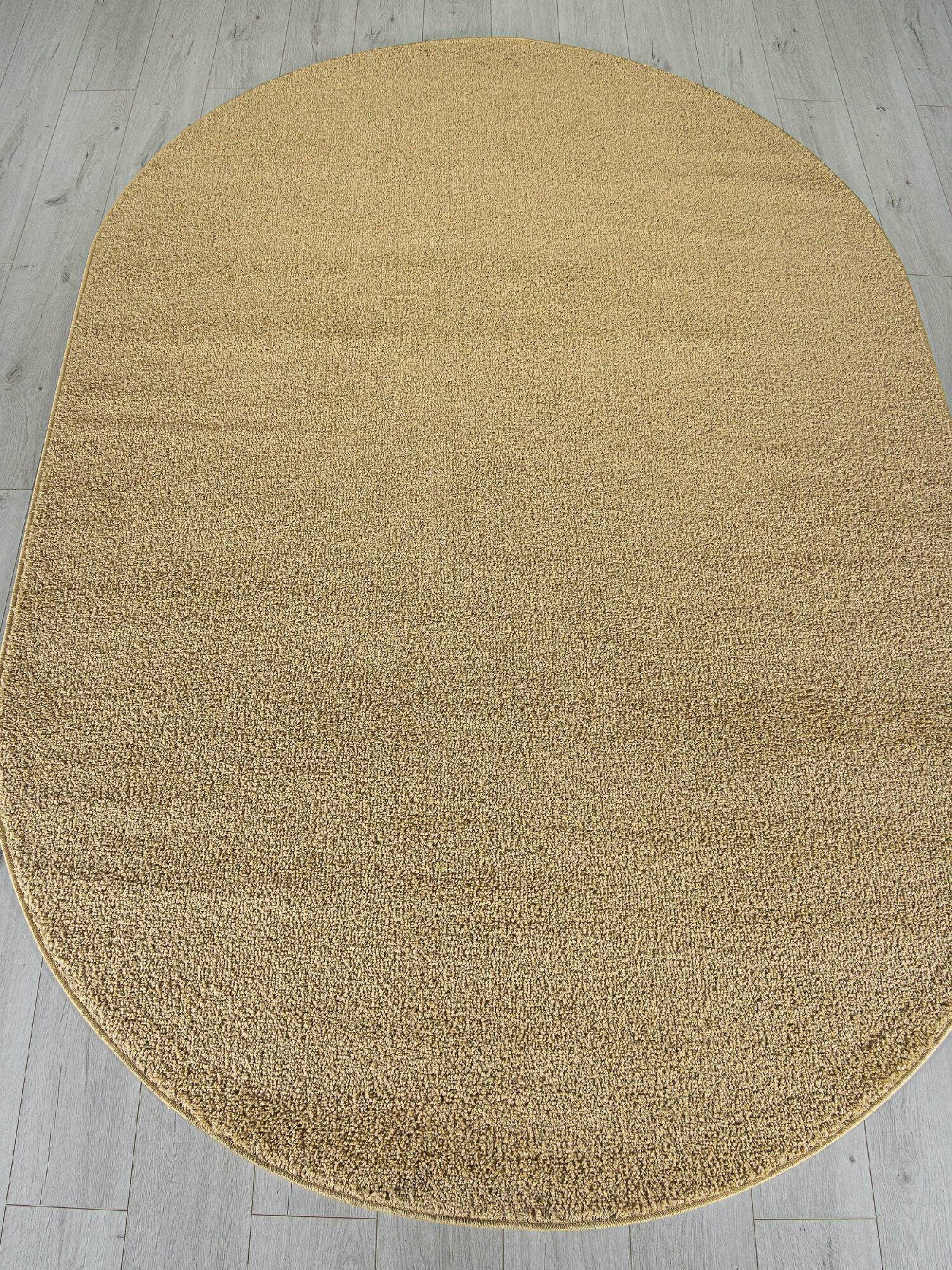 Ковер Овальный на пол в спальню в гостиную 150х230 см бежевый однотонный ворс 18 мм шегги 336020 KoverVDom