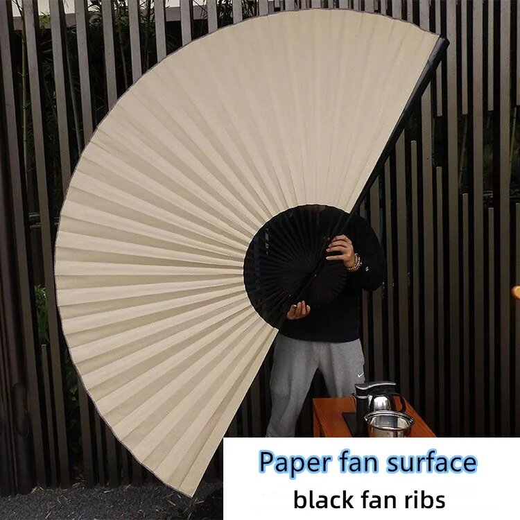 Большой бумажный веер Xuan с золотой фольгой Черный, B paper fan, 50x90cm