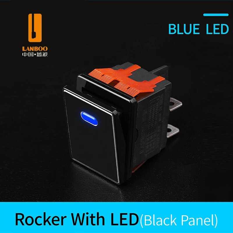 Выключатель LANBOO CX2822, синий LED, 220V, черный