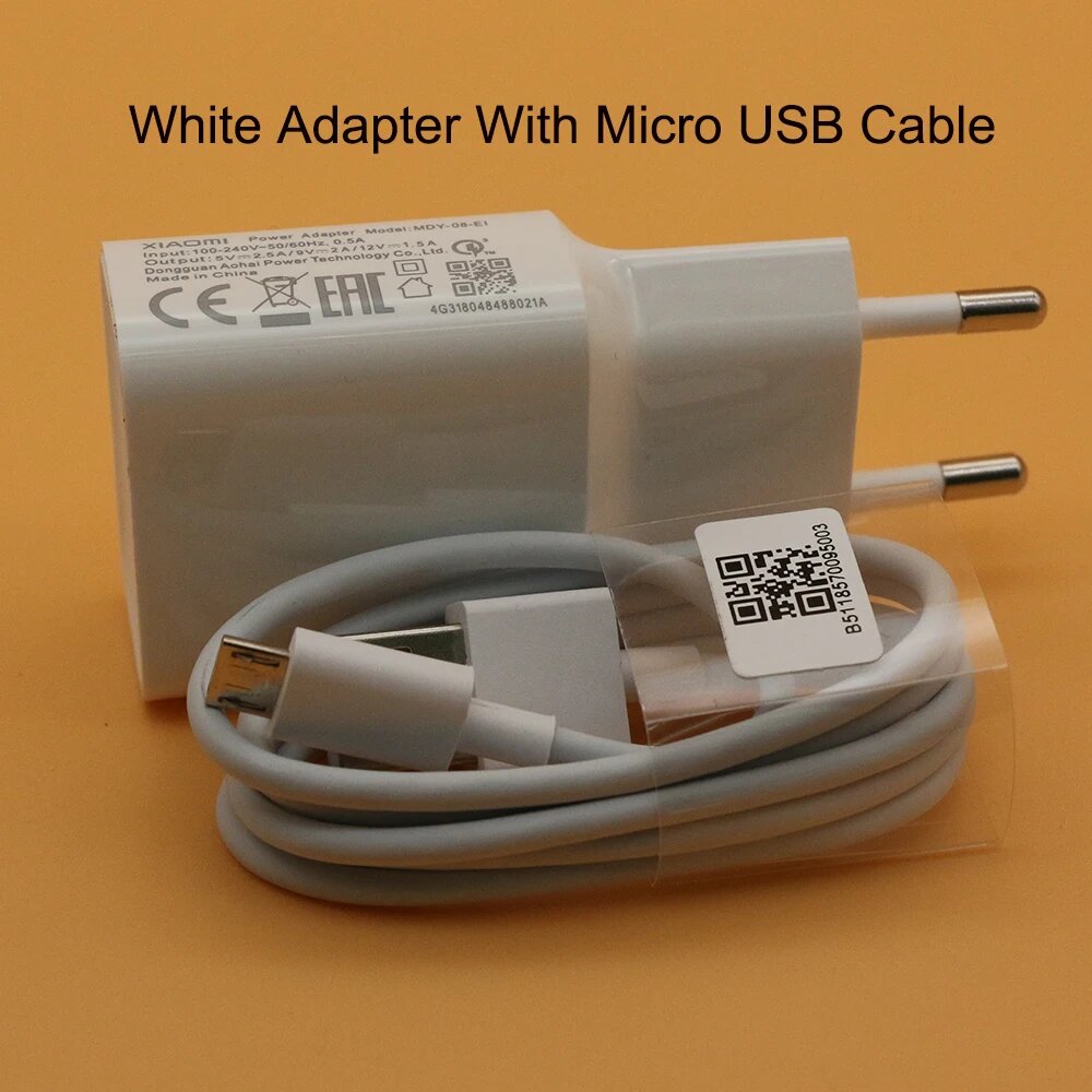 Оригинальное настенное зарядное устройство Xiaomi Redmi Note 9 Pro QC3.0, кабель White EU With Micro