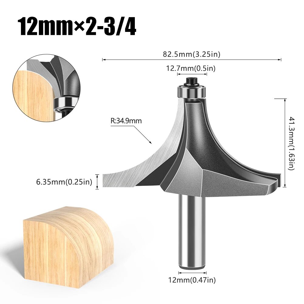 Угловая фреза с хвостовиком 12 мм и подшипником, фреза для работы по дереву, дереву, 12X82.5mm