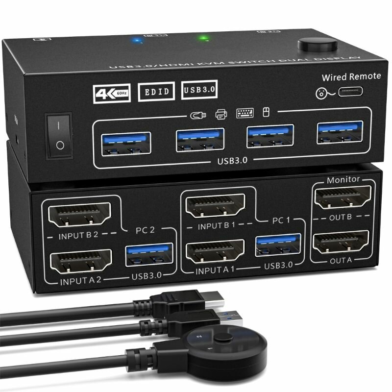Двухканальный KVM-переключатель с портом высокого разрешения USB3.0. Дисплей 202AS и плавная цветопередача.