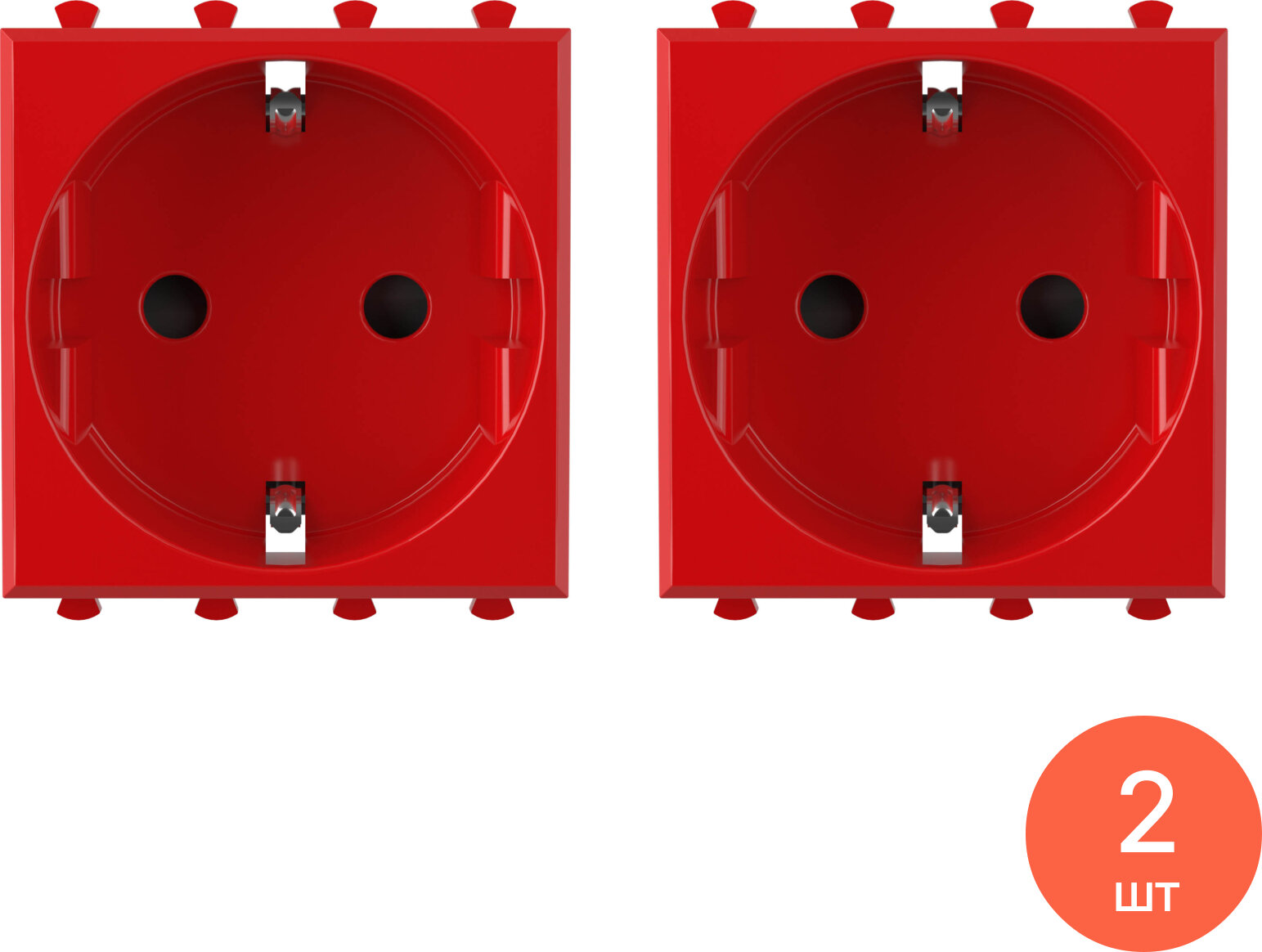 Розетка силовая штепсельная DKC / ДКС Avanti, 16А 230В IP20 красный квадрат 2P+E с заземляющим контактом и шторками 4401002 / электрооборудование (комплект из 2 шт)