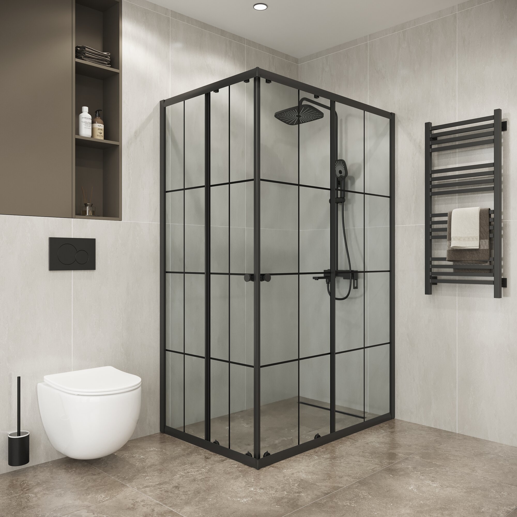 Душевой уголок Niagara Eco NG-1018-14QKL 100x80, прямоугольный, профиль черный, стекло прозрачное в клетку