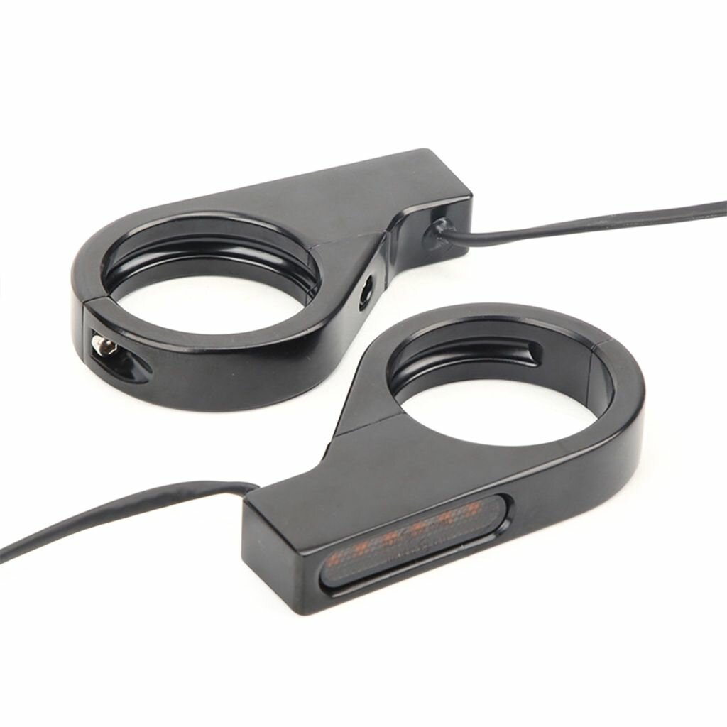 (1 комплект) Модифицированная передняя вилка мотоцикла с защелкивающимся светодиодным сигналом поворота желтого и белого цветов-черный