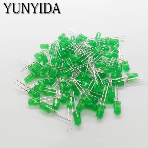 Светодиоды 5 мм зеленые YUNYIDA, 100 шт.