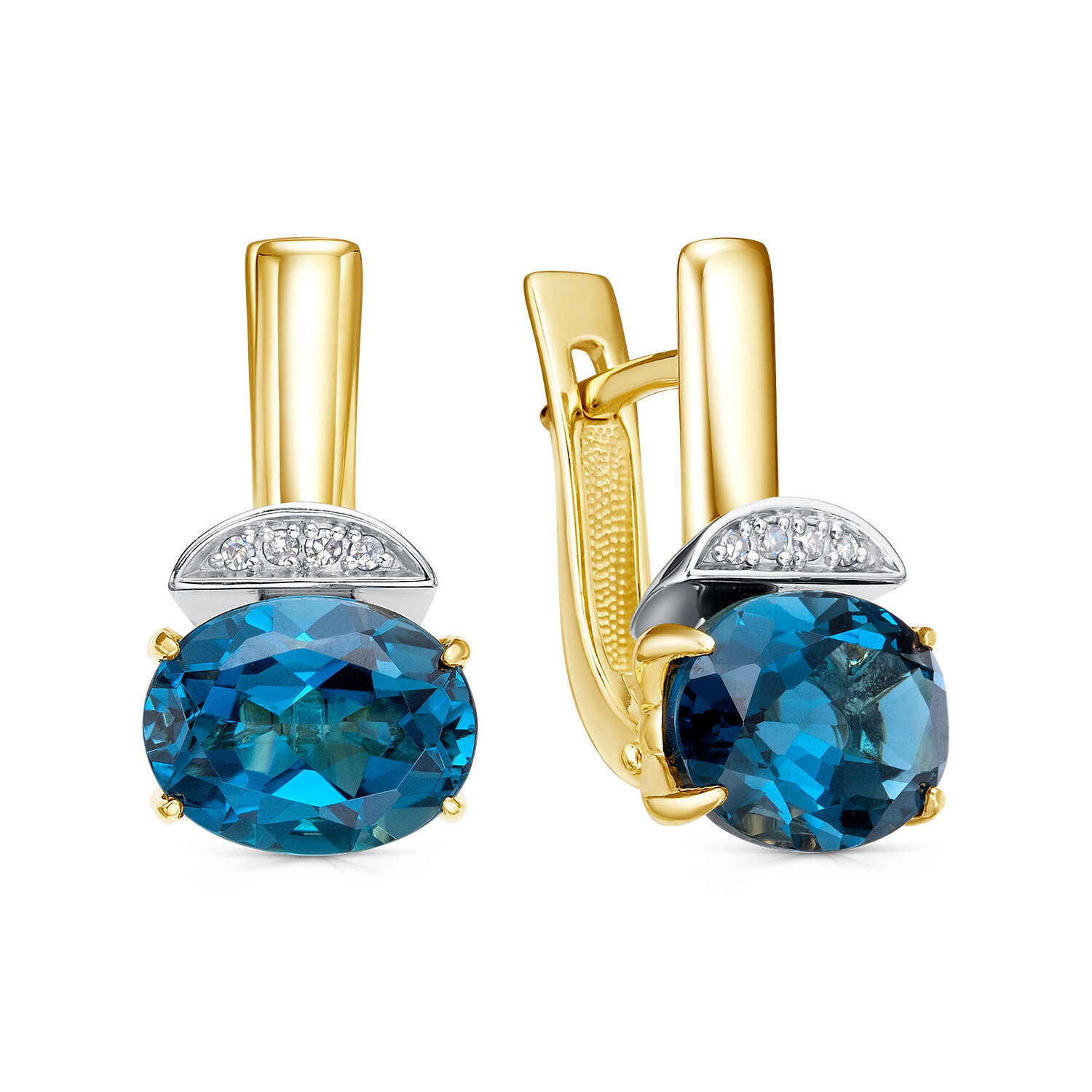 Серьги JEWELIN, желтое золото, 585 проба, бриллиант, топаз