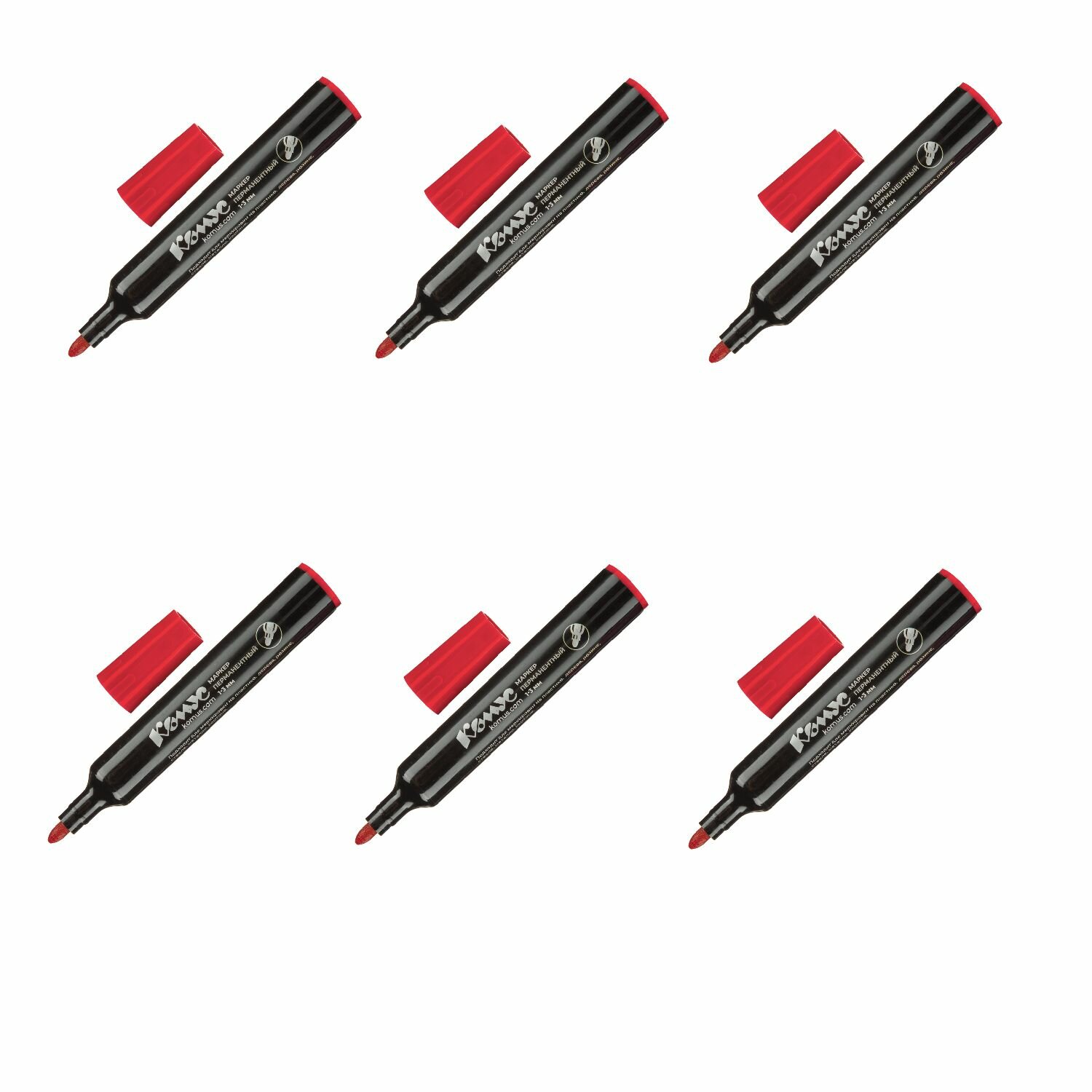 Комус Маркер перманентный красный 1-3мм круглый наконечник, 6 уп.