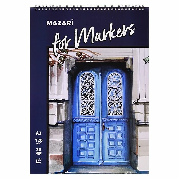 Скетчбук Mazari А3, 420х297 мм, 30 листов, плотность 120 г/м2, обложка передняя 210 г/м2 (M-8381)