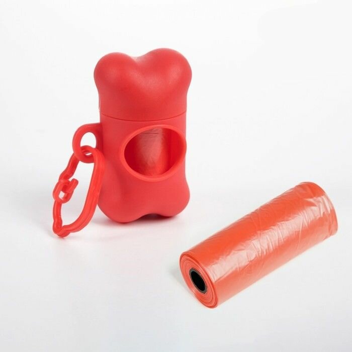 Контейнер-косточка с мешками для уборки Пижон рулон 15 пакетов 29х21 см, красный