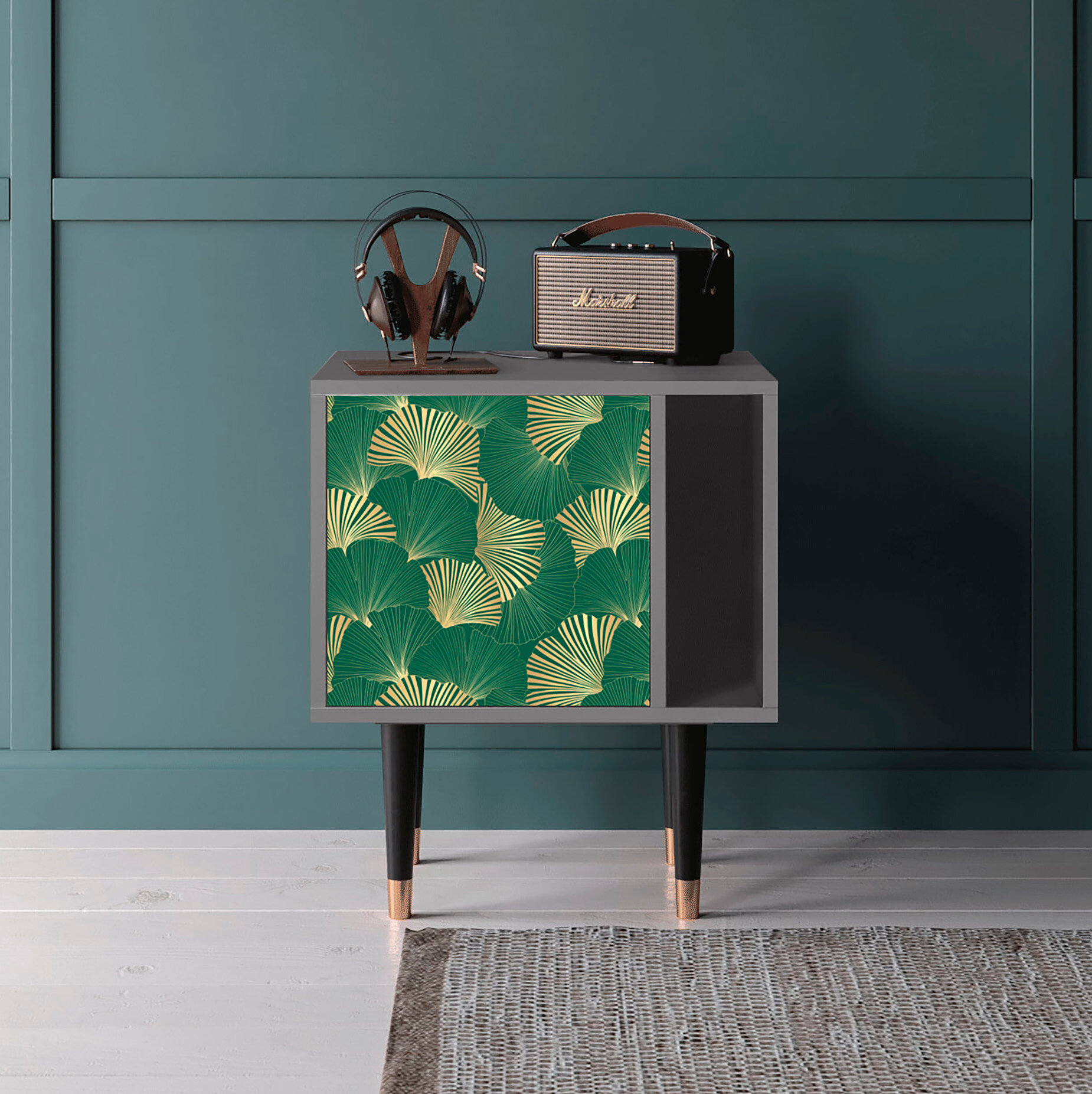 Прикроватная тумба - STORYZ - S2 Gold Ginkgo, Размер - 58 x 69 x 48 см, Цвет - Серый