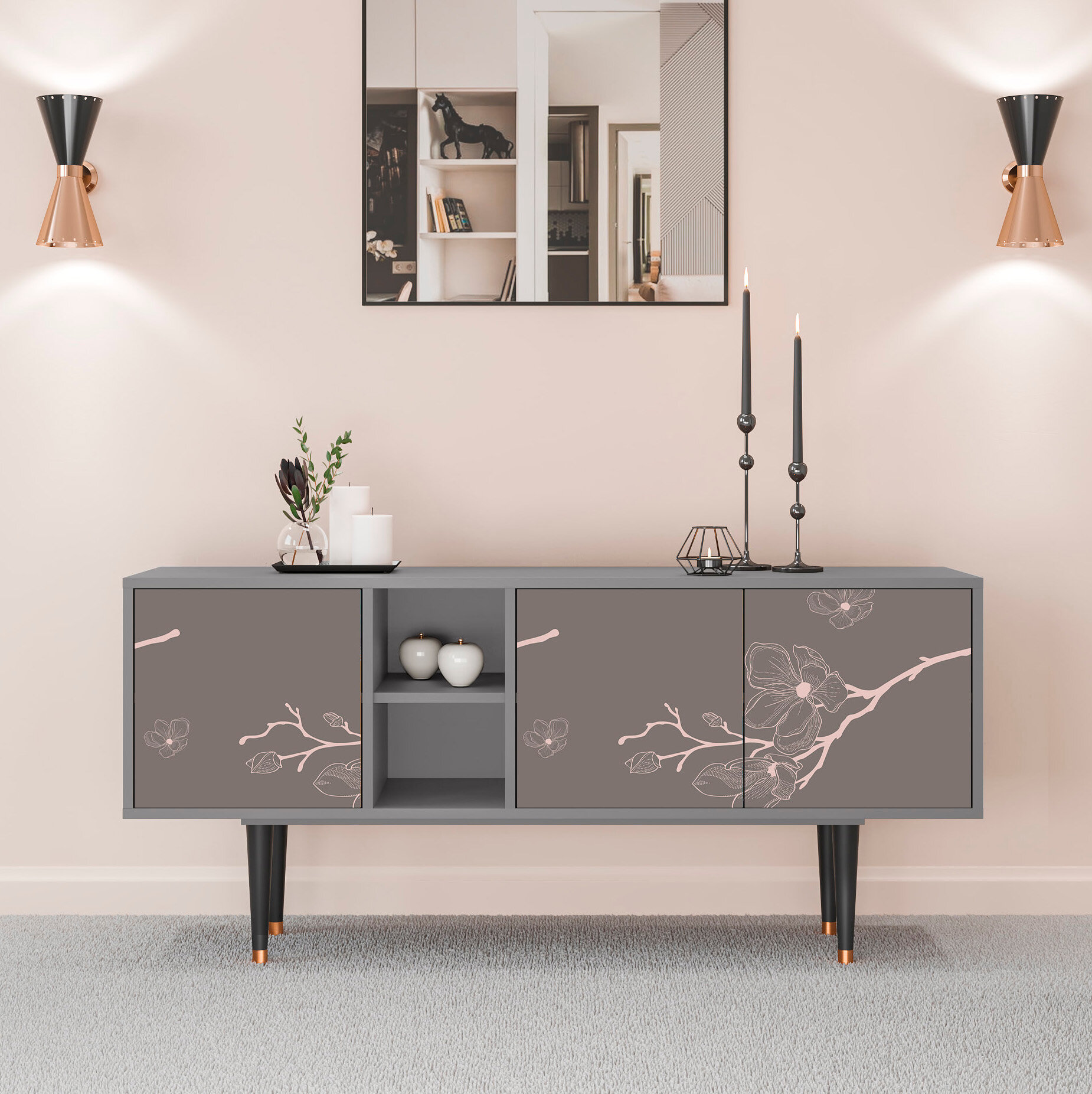 ТВ-Тумба - STORYZ - T5 Cherry Blossom, Размер - 150 x 69 x 41 см, Цвет корпуса - , Серый