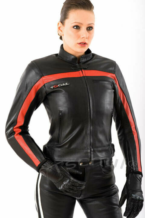 Мотокуртка женская TSCHUL 5700, цвет черный, красный, размер XXXL