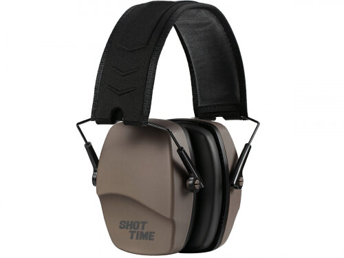 Наушники противошумные Shottime 16 стрелковые, NRR 25dB, оголовье экокожа+ткань, амбушюры поролоновые, Tan, 215г