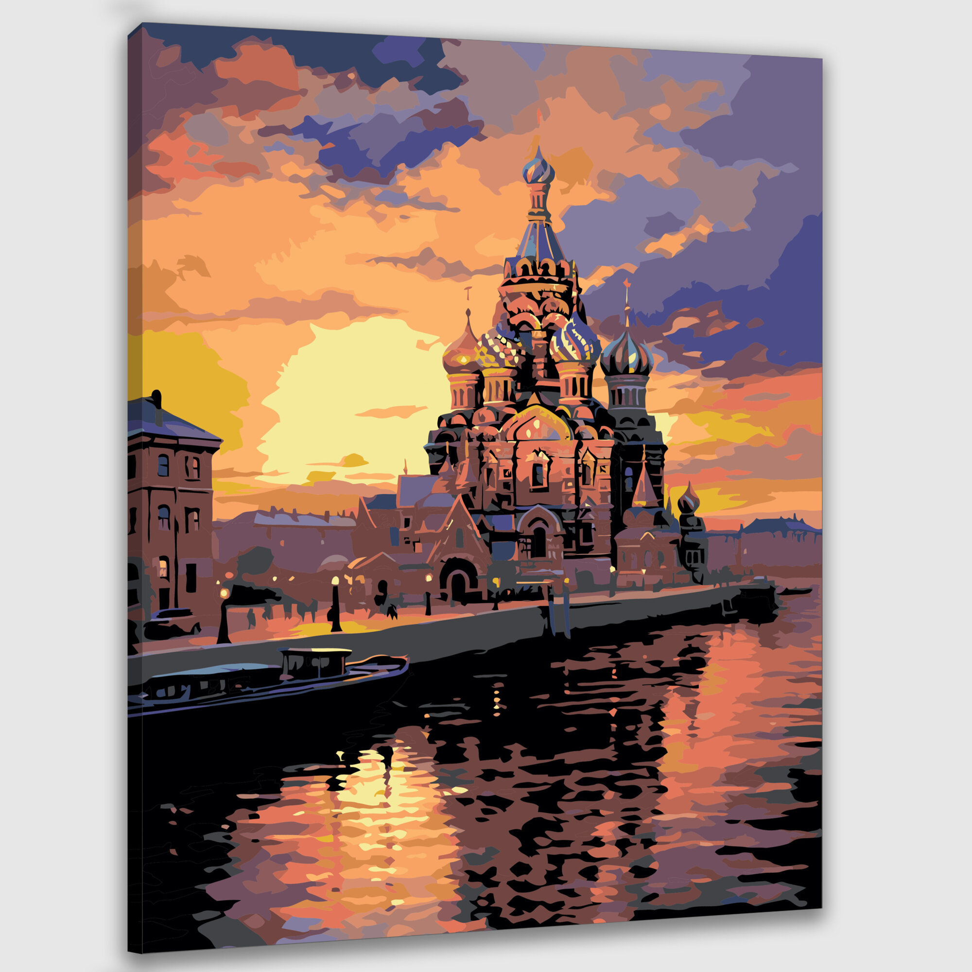 Картина по номерам 40x50 см, картина, масло, Санкт-Петербург, горизонт, куполы, храм Спаса-на-Крови, золотые детали