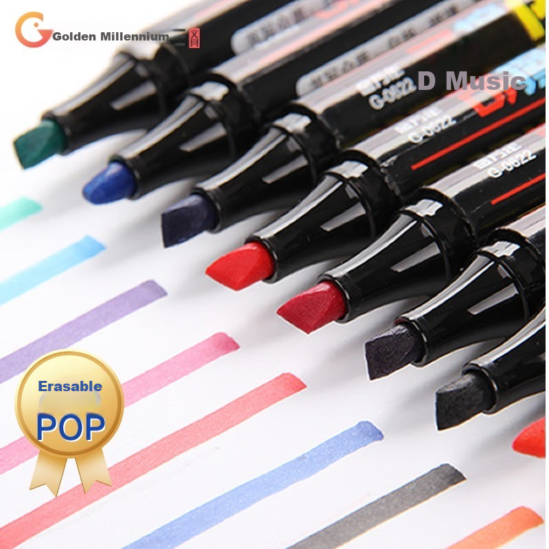 Jin Wanian [8-Color POP] Erasable Slanted Flat Tip 5mm Refillable Colored Whiteboard Marker, Conference Pen, Training Pen, Lecture Pen, Teaching Pen, Doodle Pen G-0622