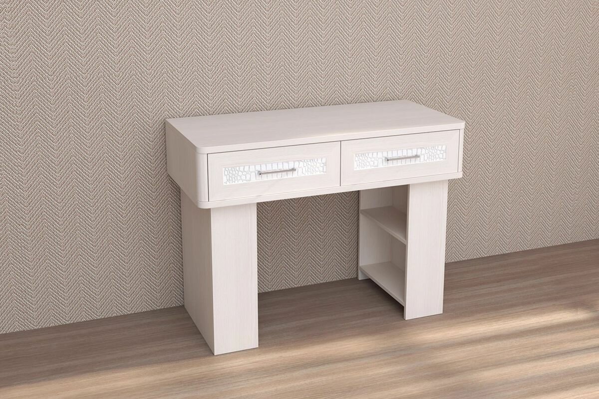Стол туалетный Кэт 4 Кайман белый и Бодега белая, ширина 105 см, столик, в спальню, в гостиную, с ящиками