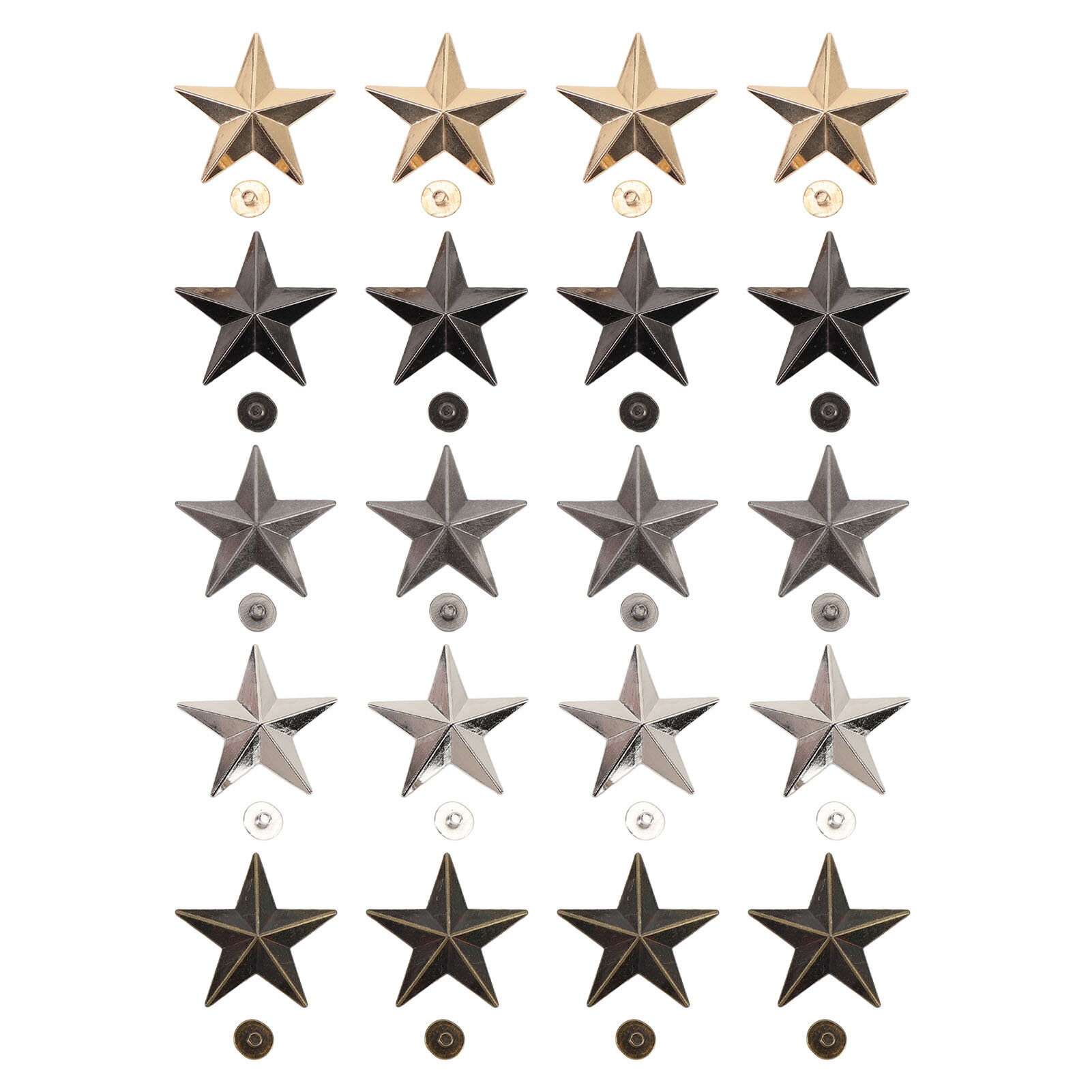 20 комплектов заклепок из сплава в форме звезды, 5-конечные звезды, украшения для кожи, 31 мм, золото, серебро, черная бронза, античное серебро