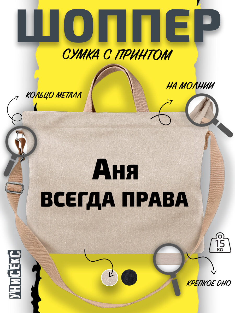 Сумка  шоппер y2k через плечо имя Анна Аня права