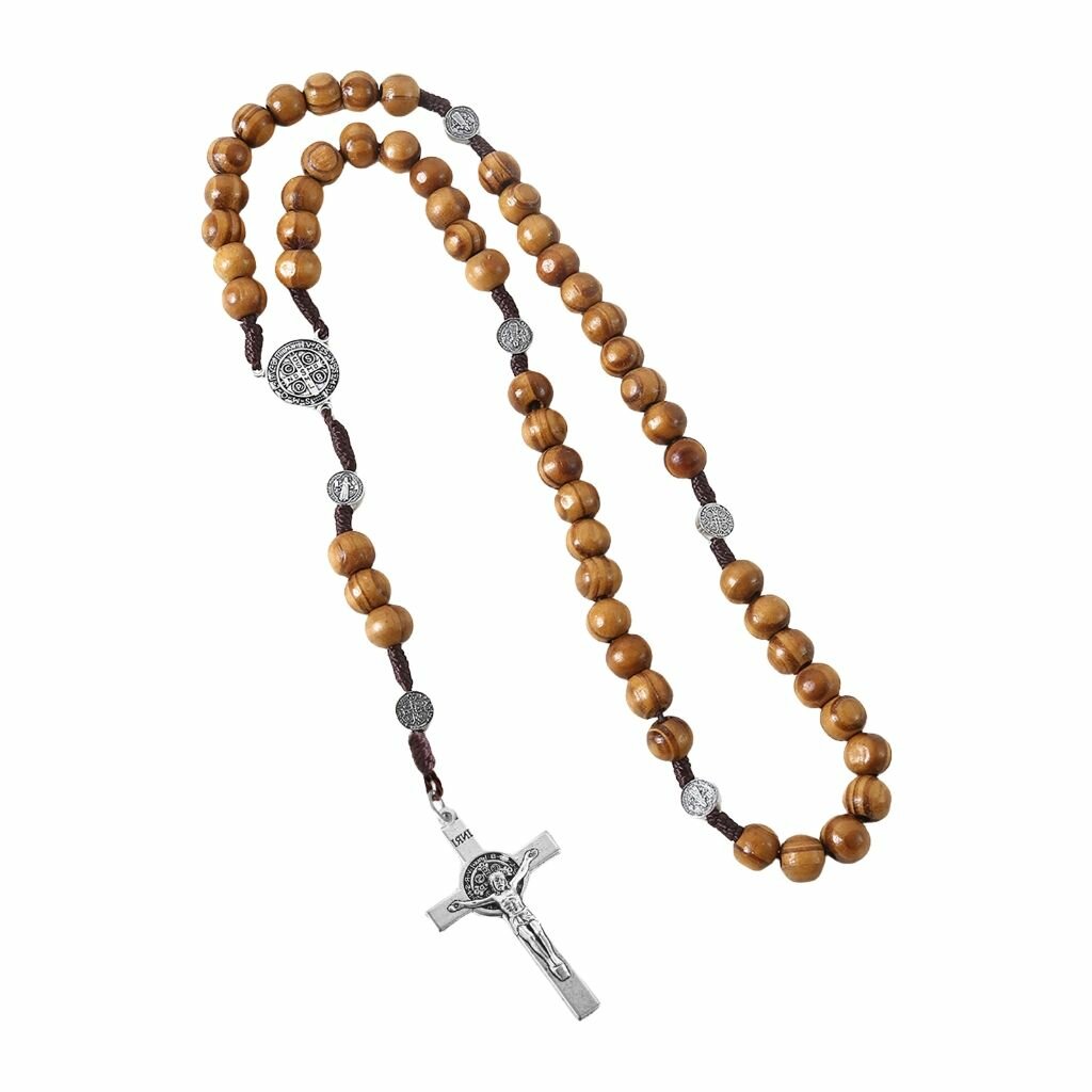 1 нитка деревянных четок, ожерелье-крестик