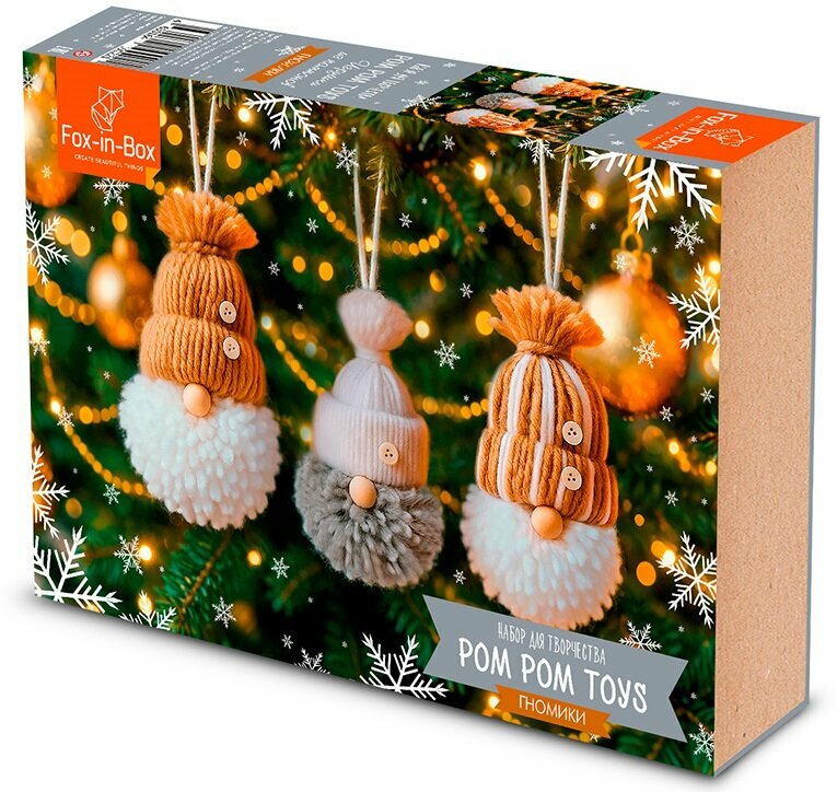 Набор для творчества Fox-In-Box Игрушки из помпонов "Гномики", подарок на Новый год