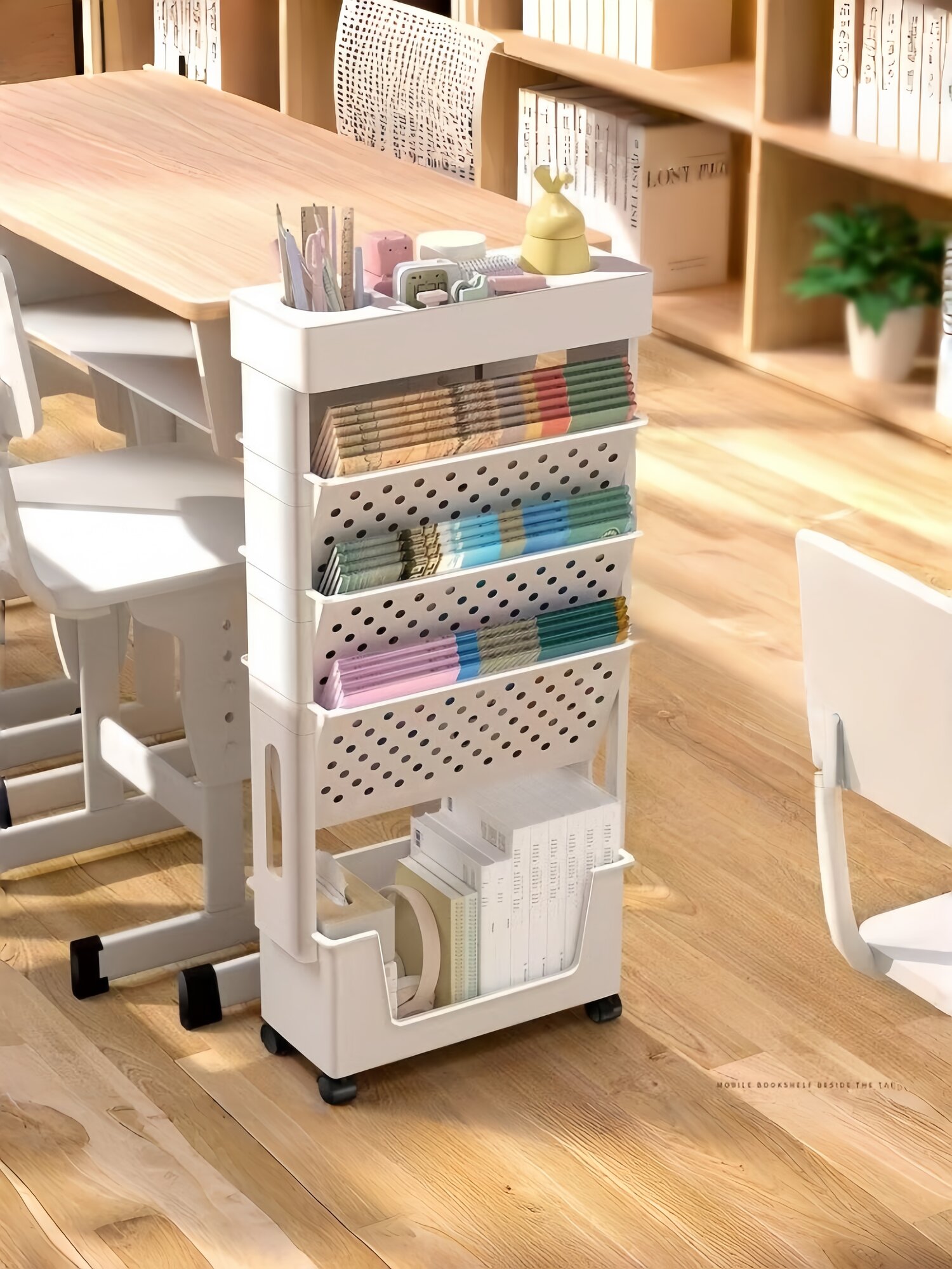 Стеллаж для книг "Мобильная полка", на колесах, 5 ярусов, экологичный пластик