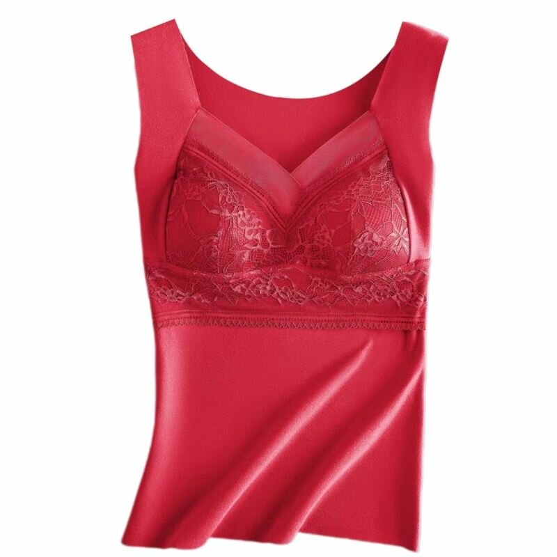 Женская майка-бюстье с кружевом, красный - XXXL