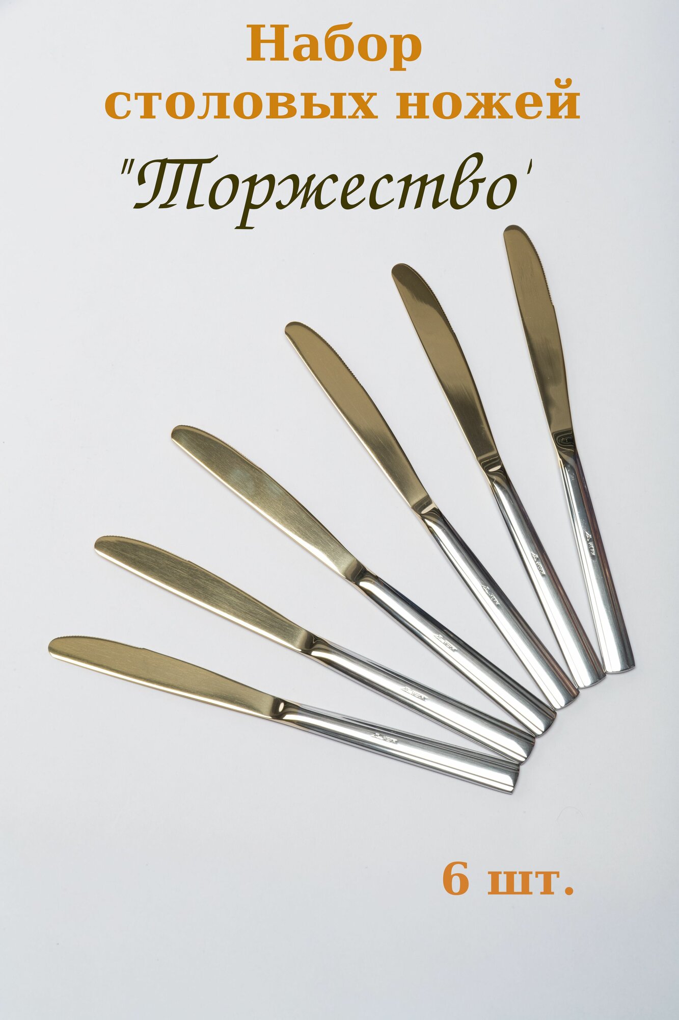 Набор ножей столовых "Торжество" частичное покрытие (комплект 6 шт.)