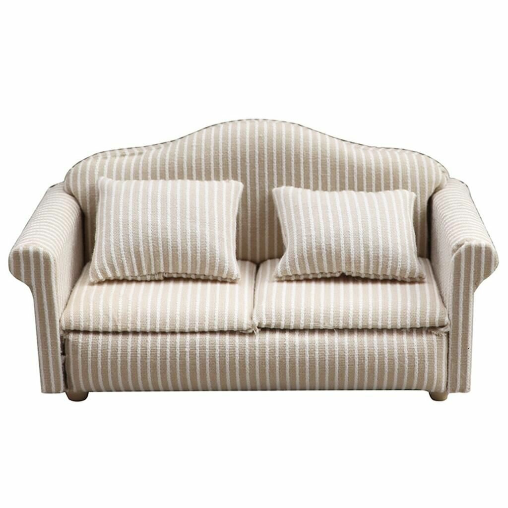 Мини-мебель для кукольного домика в масштабе 1:12 белый полосатый бежевый диван-Двуспальный диван