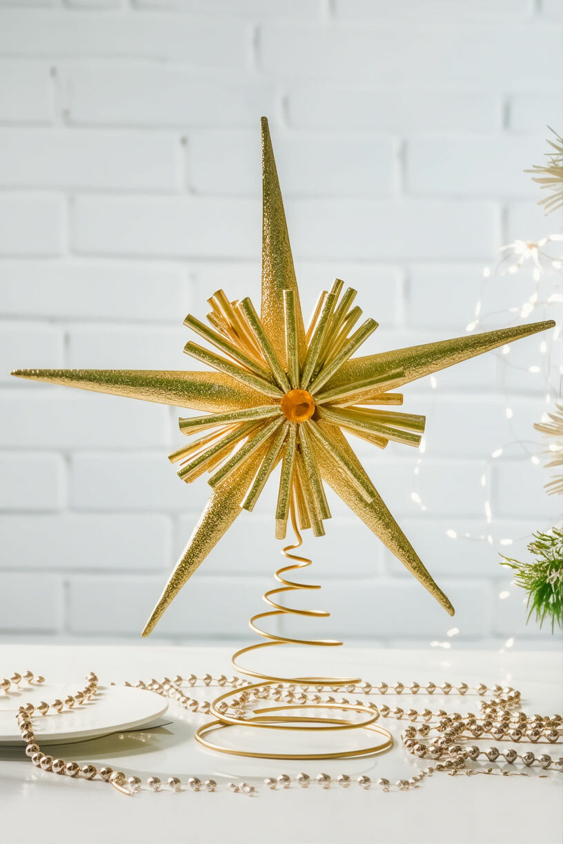 Ёлочная верхушка звезда голден флеш, пластик, 23 см, Винтер Деко (Winter Deco) 2007427