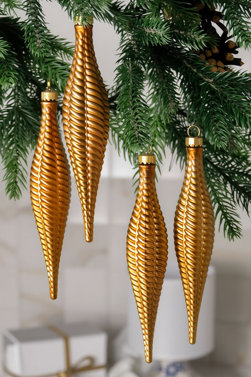 Набор ёлочных украшений сосульки - ондо ДИ гьяччо, пластик, медный антик, 15 см, 4 шт, Winter Deco 1000534