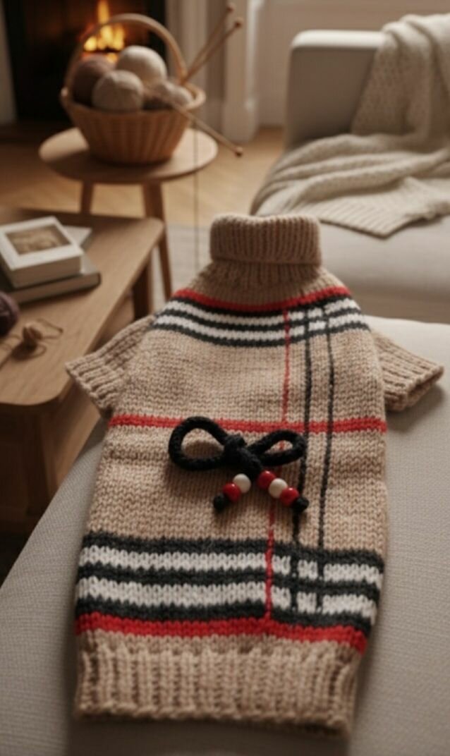 Свитер для собак "Burberry" от наша Ручная Работа, ручная вязка, размер S