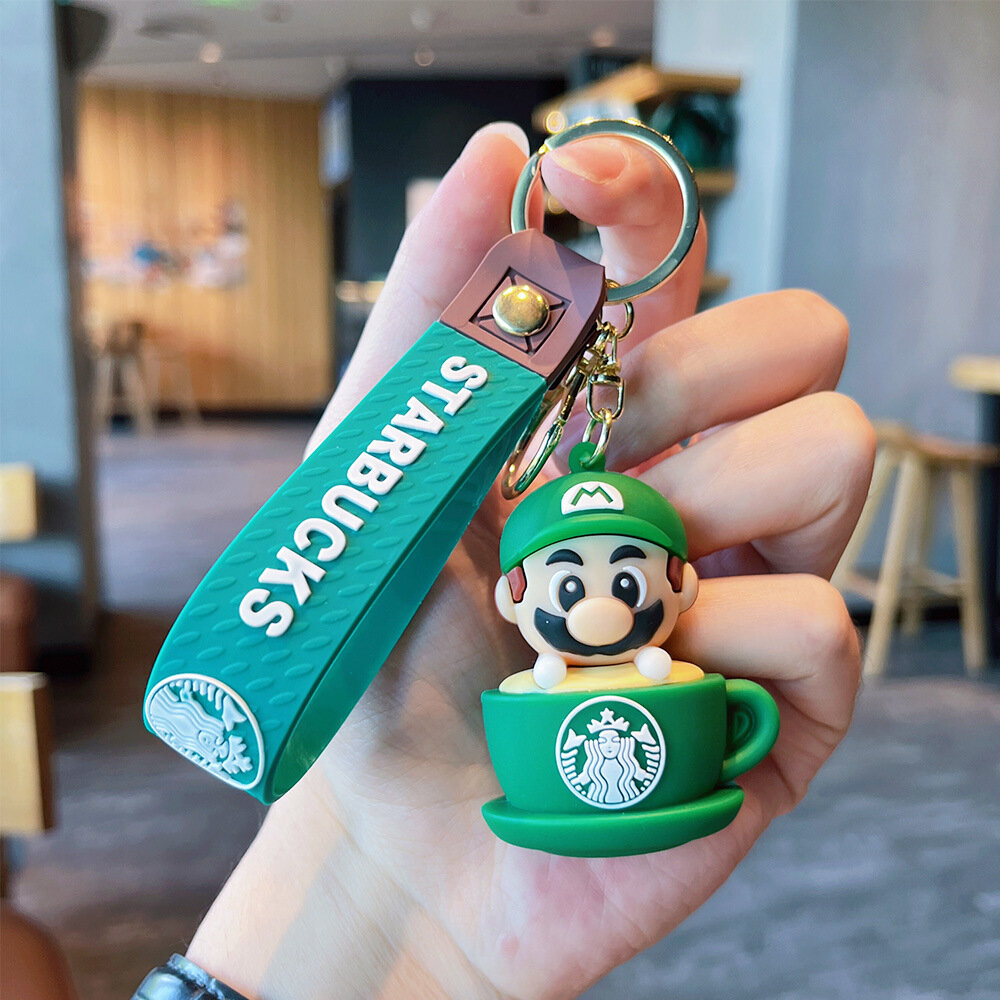 Креативный брелок в виде кофейной кружки Starbucks, клубничный мишка, милые кукольные сумочки с Микки и Минни Маус, подарочный кулон для автомобиля, кулон в виде кружки Starbucks, зеленый Марио.