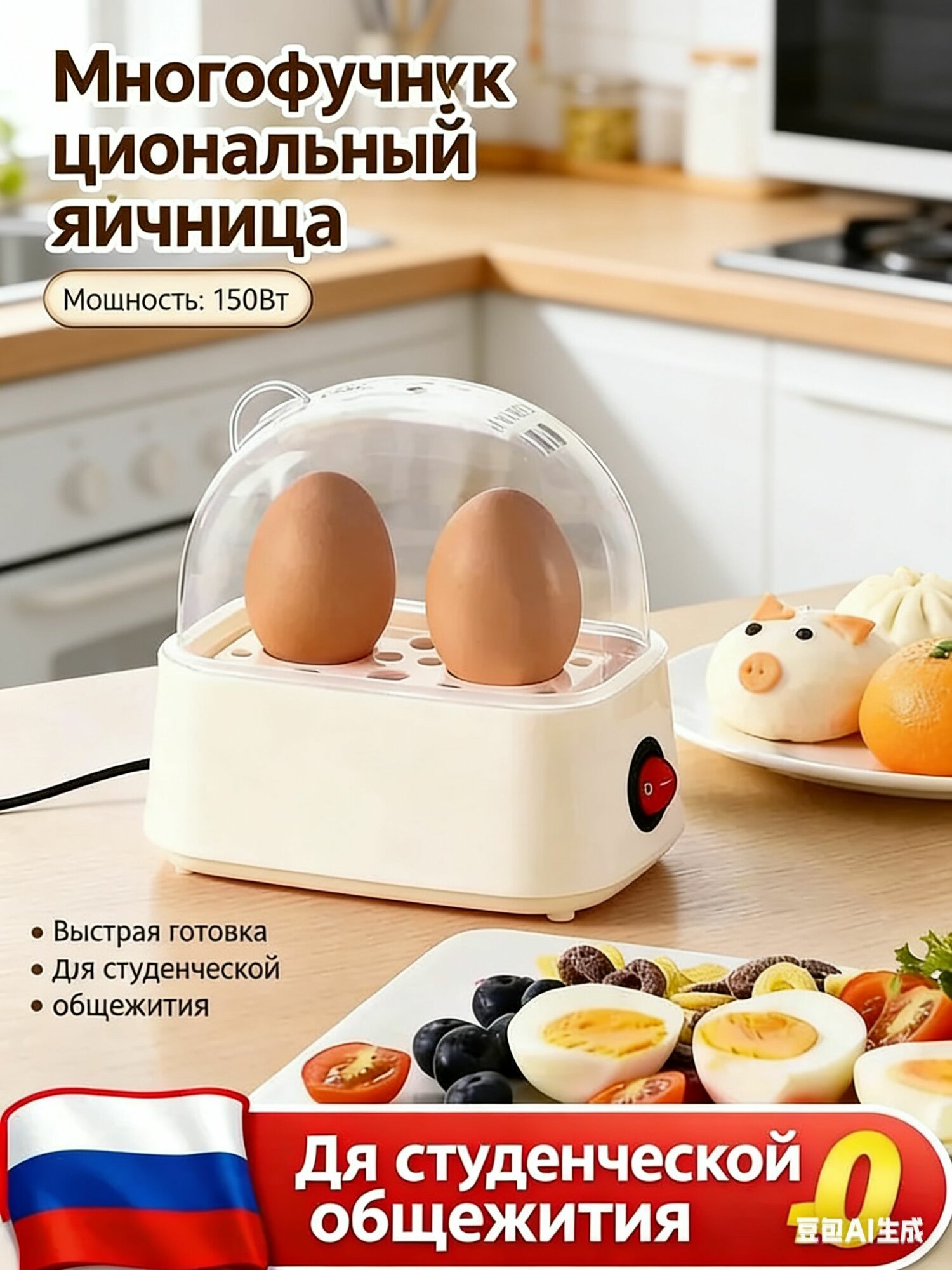 GEALFIS яйцеварка электрическая двухслойная , автоматическое отключение с звуковым сигналом, антипригарное покрытие для варки всмятку и вкрутую