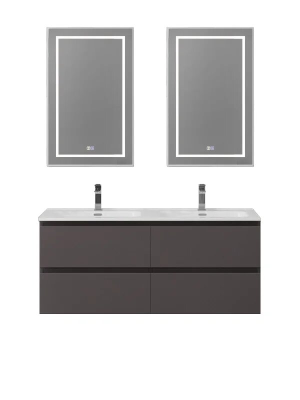 Мебель для ванной комнаты BelBagno Kraft 120 подвесная, матовая темно-серая, раковина bb1200-2-etl, для двоих